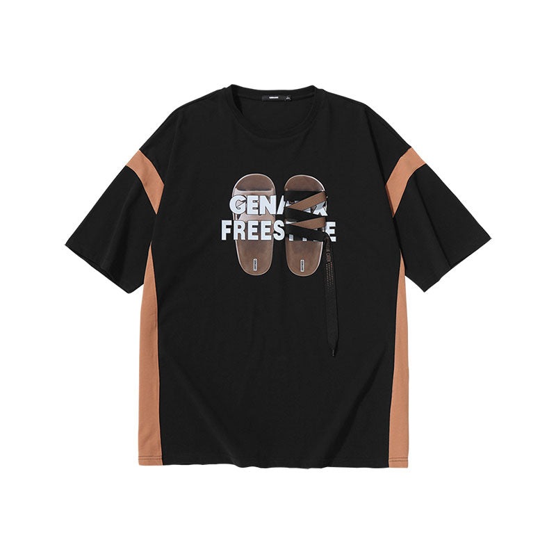 Color contrast side slipper alphabet print fun ribbon ribbon cotton T ...