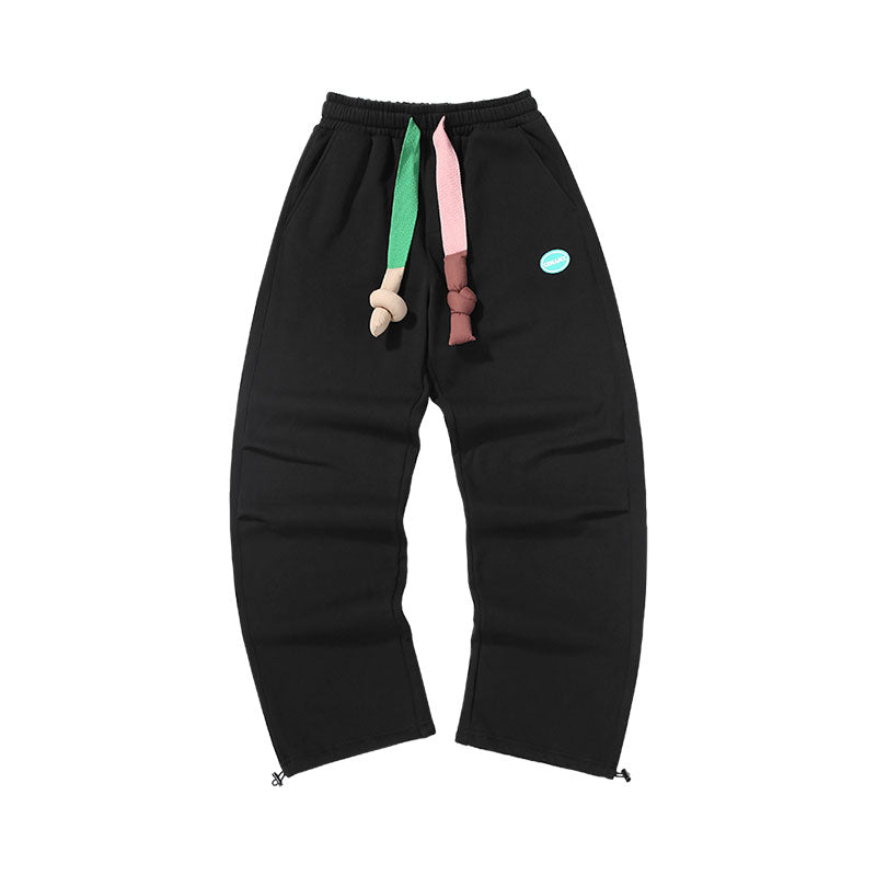 Dopamine-contrast drawstring letter-badge stretch-rope leg slacks – genanx