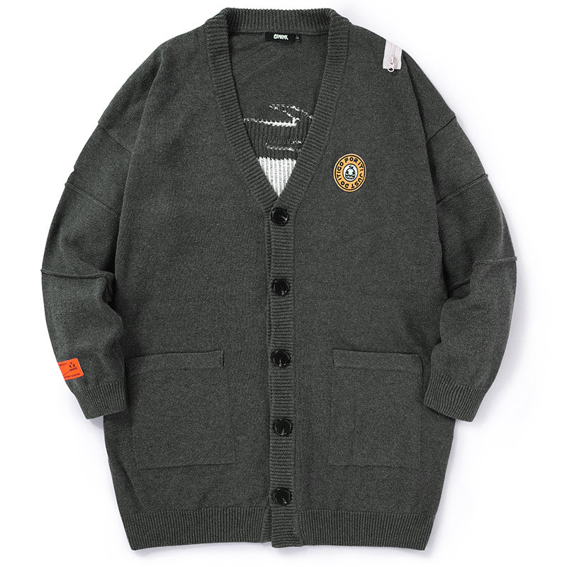 Dark Gray Cartoon Jacquard V-Neck Cardigans – genanx