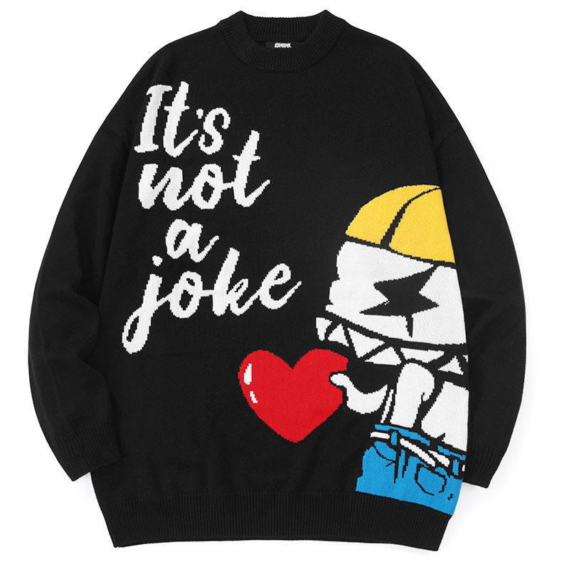 Black Cartoon Jacquard Knit Sweater – genanx