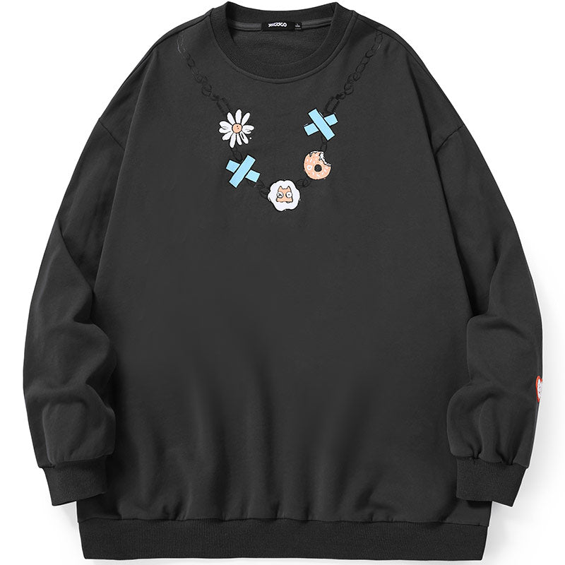 Daisy Donut Chain Print Basic Cotton Sweatshirt – genanx