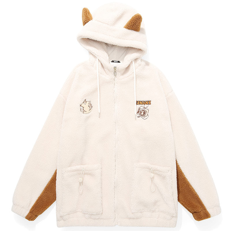 Funny Color Block Cashmere Hooded Jacket – genanx