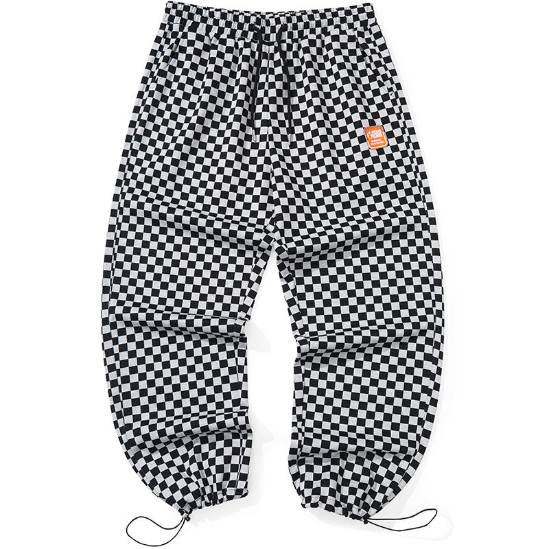 Checkerboard Label Stretch Rope Casual Pants – genanx